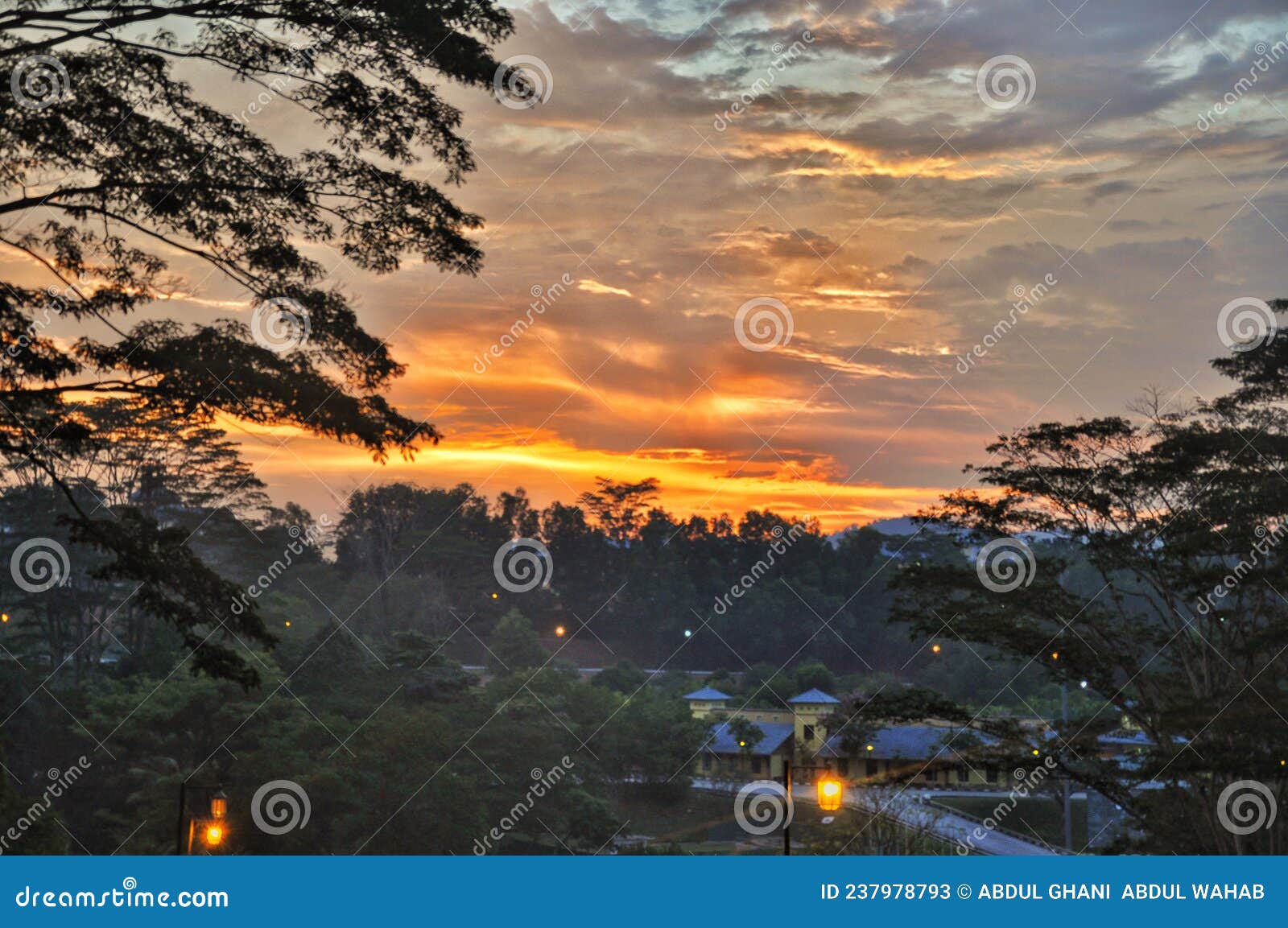 Sunset View, Dark Forest, Cropped Building Stock Image - Image of ...