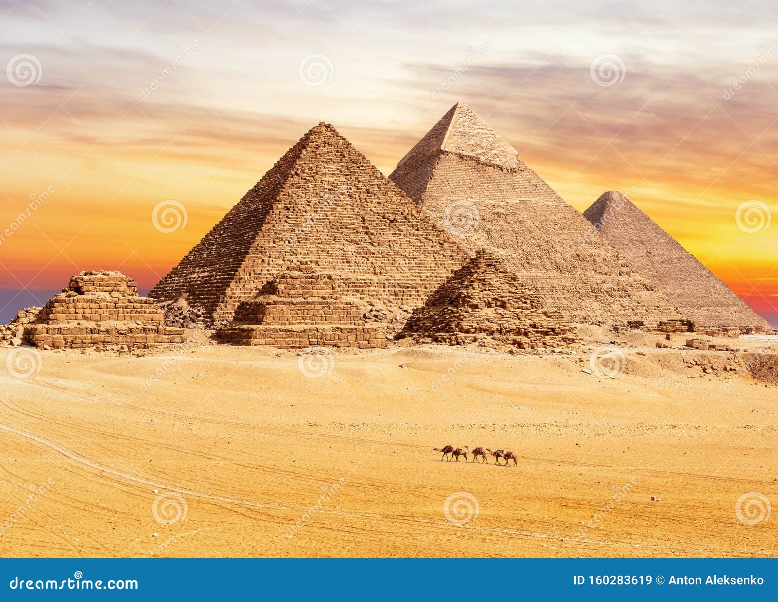 Sunset View on the Famous Pyramids of Giza, Cairo, Egypt Stock Image ...