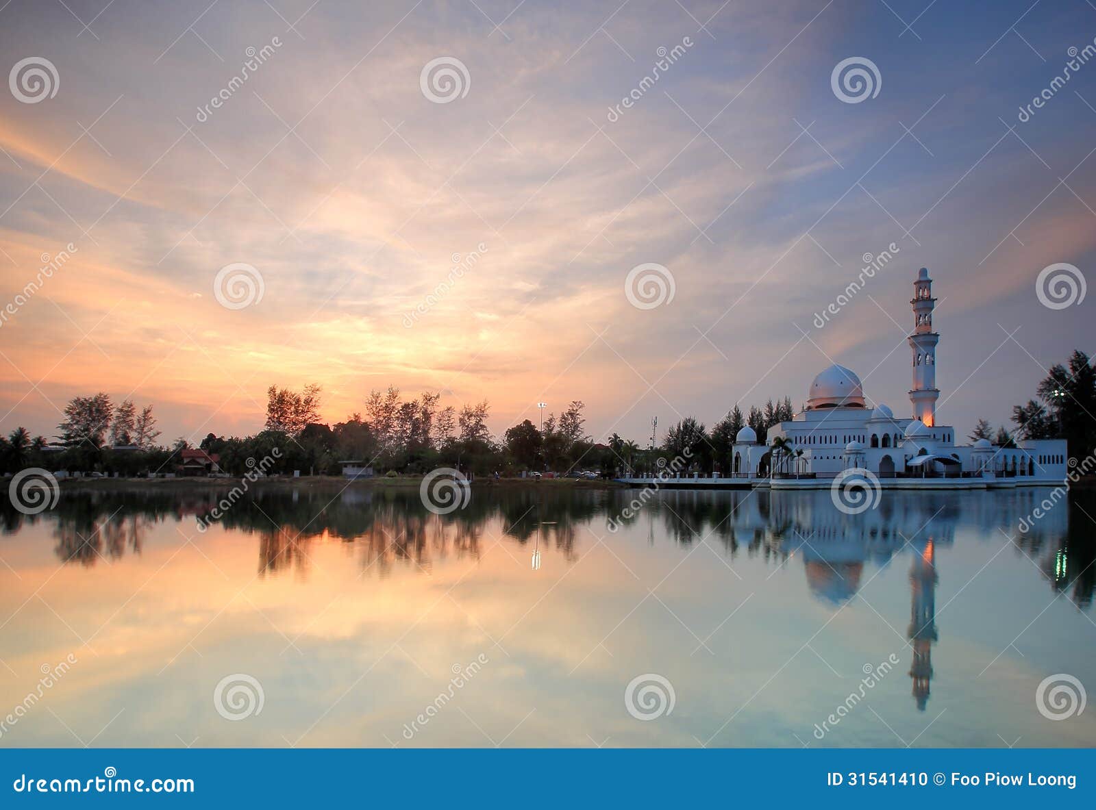 Sunset View of Floating Mosque Stock Photo - Image of building ...