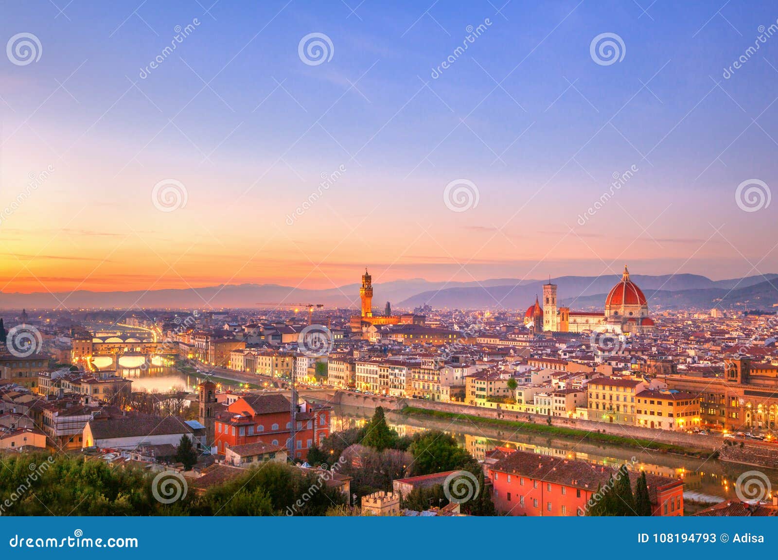 Sunset view of Florence stock image. Image of fiore - 108194793