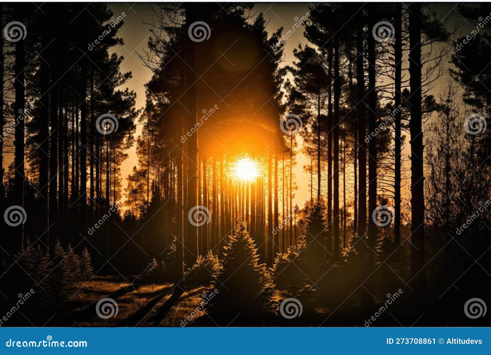 Sunset View of Forest, with the Sun Setting Behind the Trees Stock ...