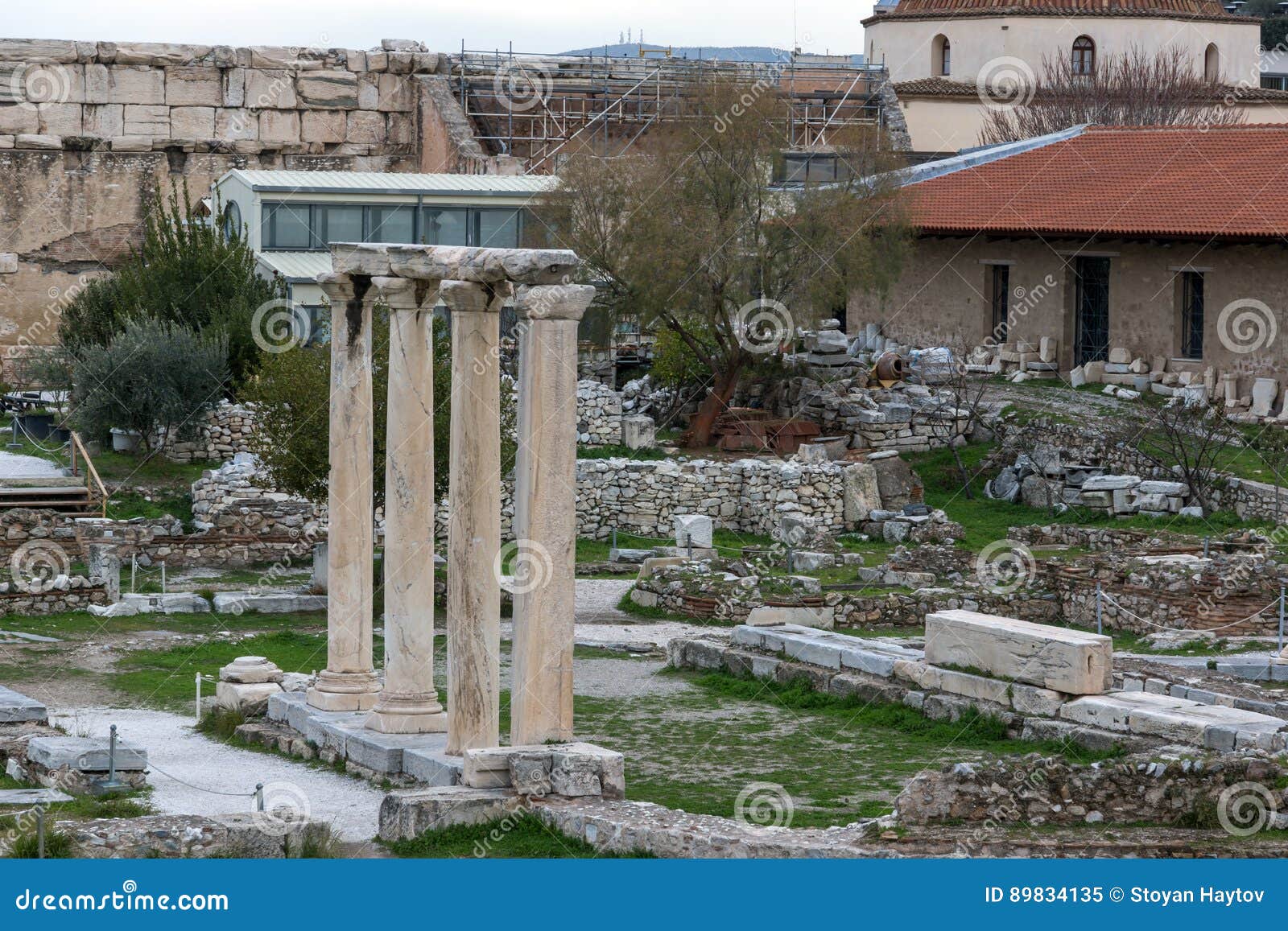 Sunset View of Hadrian`s Library in Athens, Greece Stock Image - Image ...