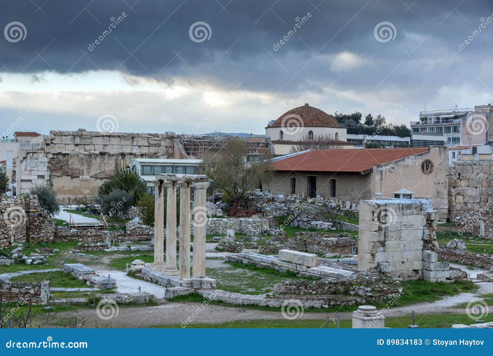 Sunset View of Hadrian`s Library in Athens, Greece Stock Image - Image ...