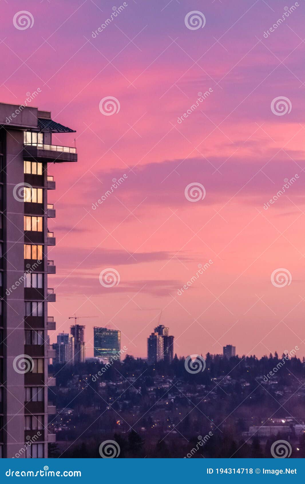 Sunset View from High-rise Building on Crimson Sky Background Stock ...