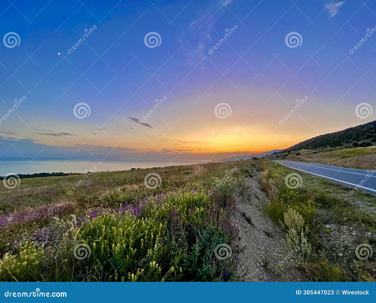 Sunset View from Hilltop Overlooking Road Stock Image - Image of ...