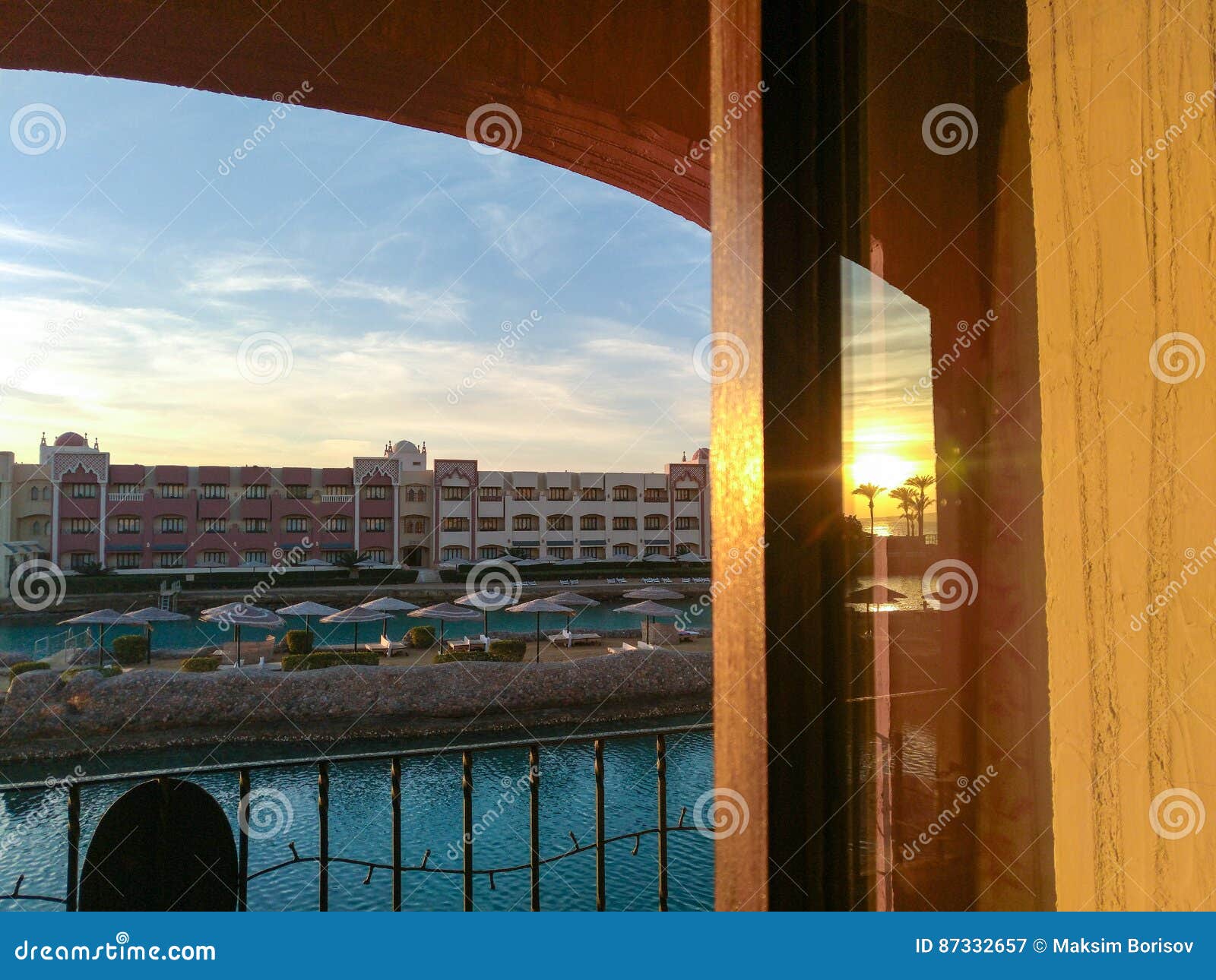 Sunset View from the Hotels Balcony Window Reflection Stock Image ...