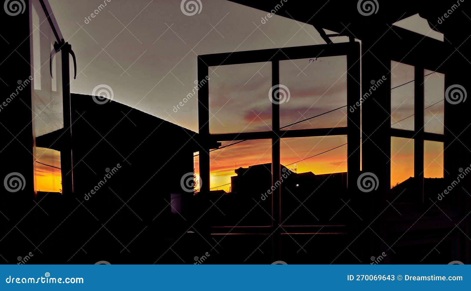Sunset View from Inside of Three-story House Windows Stock Image ...