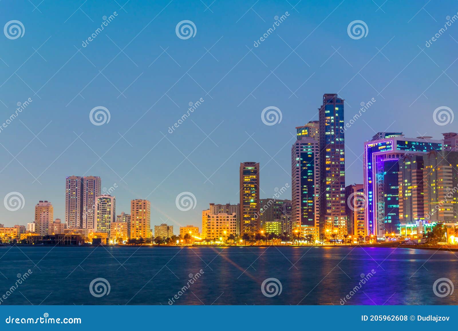 Sunset View of the Khalid Lagoon Surrounded with Skyscraper in the ...