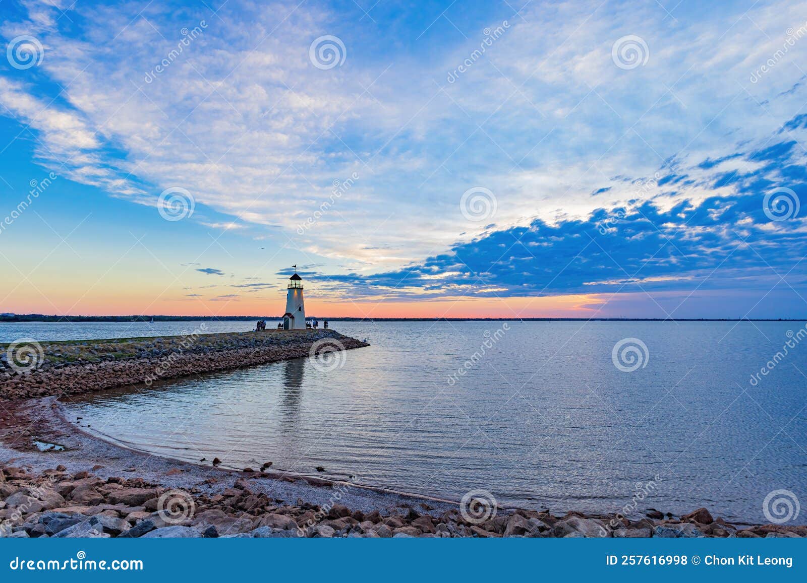 Sunset View of the Lighthouse in Lake Hefner Stock Photo - Image of ...