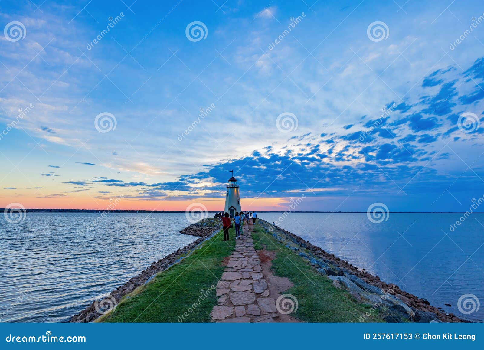 Sunset View of the Lighthouse in Lake Hefner Stock Image - Image of ...