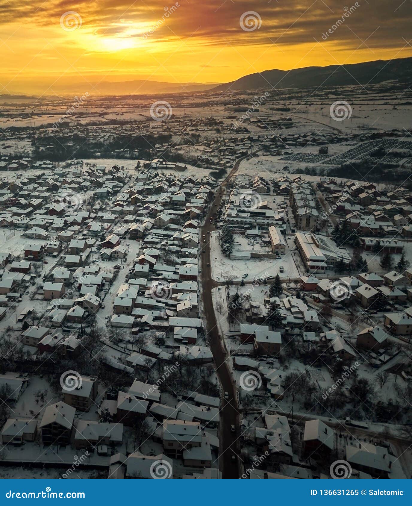 Aerial of Rooftops Covered with Snow Stock Image - Image of cold, drone ...