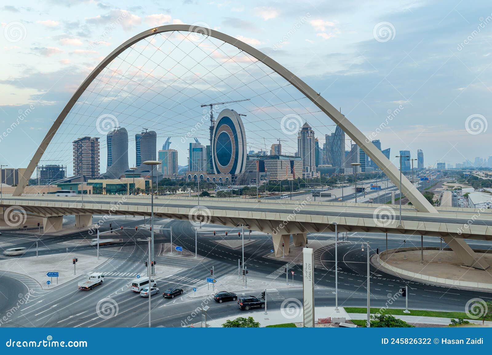 Sunset View of Lusail Bridge. Editorial Photography - Image of middle ...