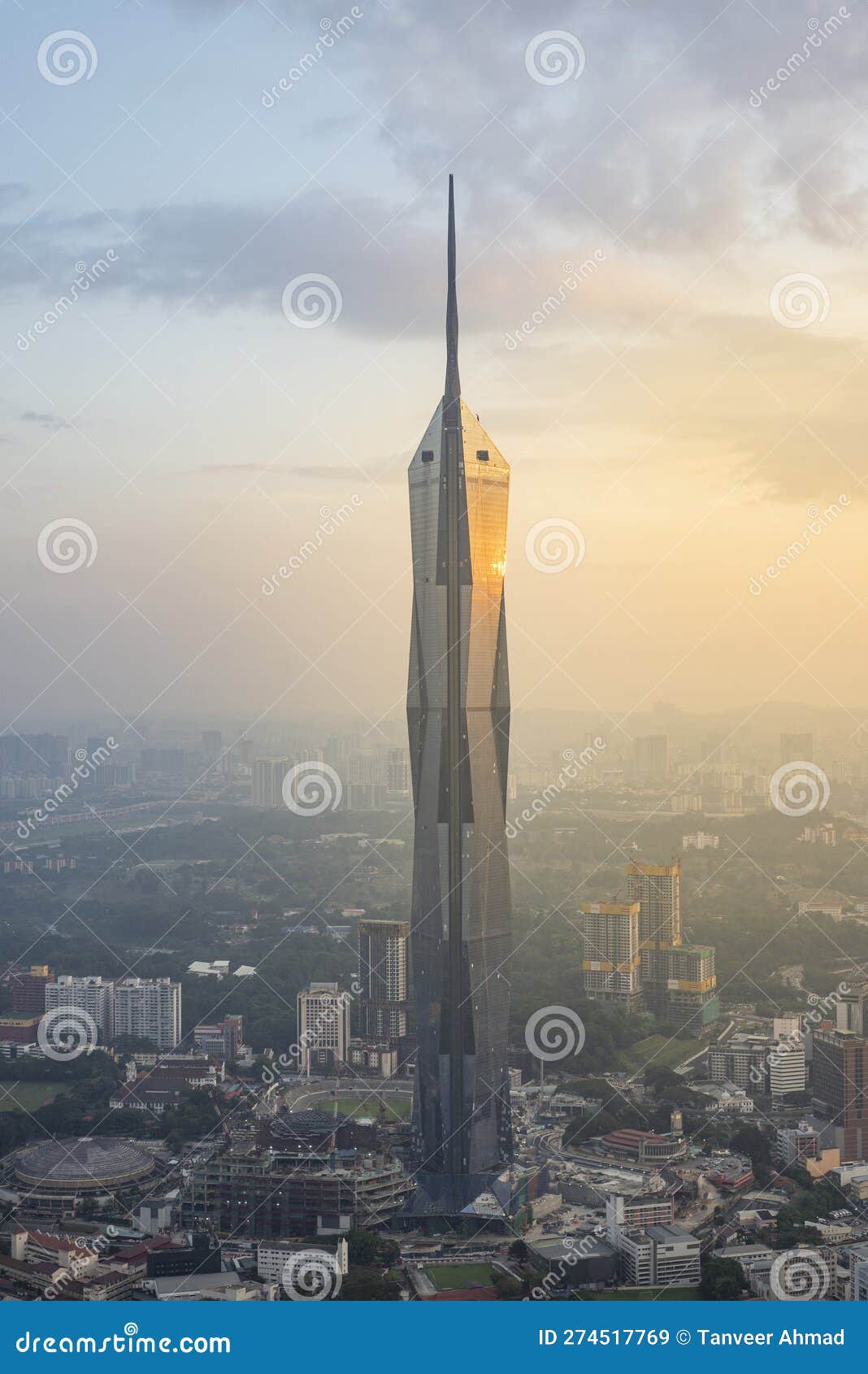 Sunset View of Merdeka Tower with Golden Hour Light Stock Image - Image ...