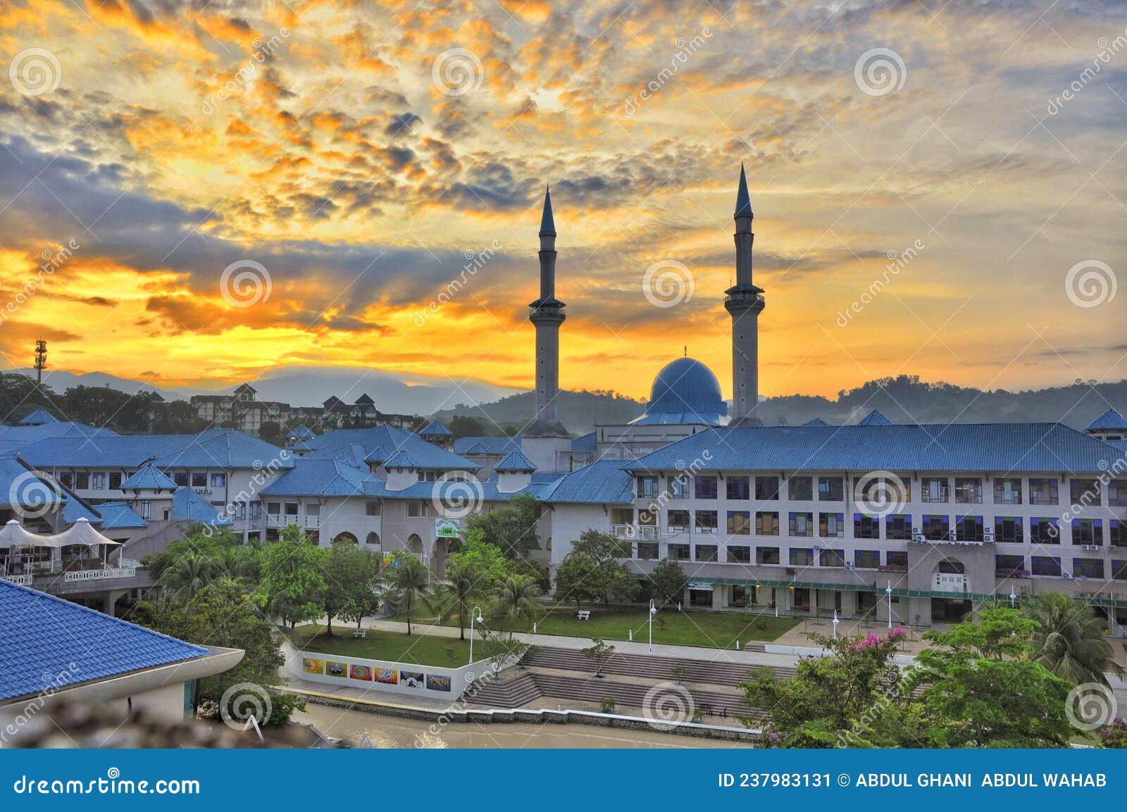 Sunset View, Mosque, Long Building Editorial Photo - Image of skyline ...