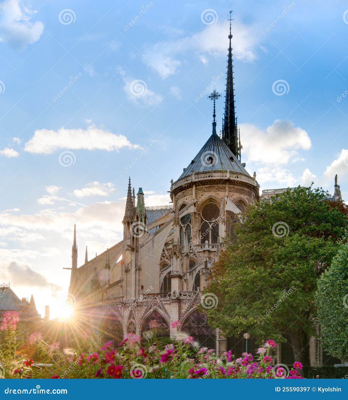 Sunset View of Notre Dame De Paris Cathedral. Stock Image - Image of ...