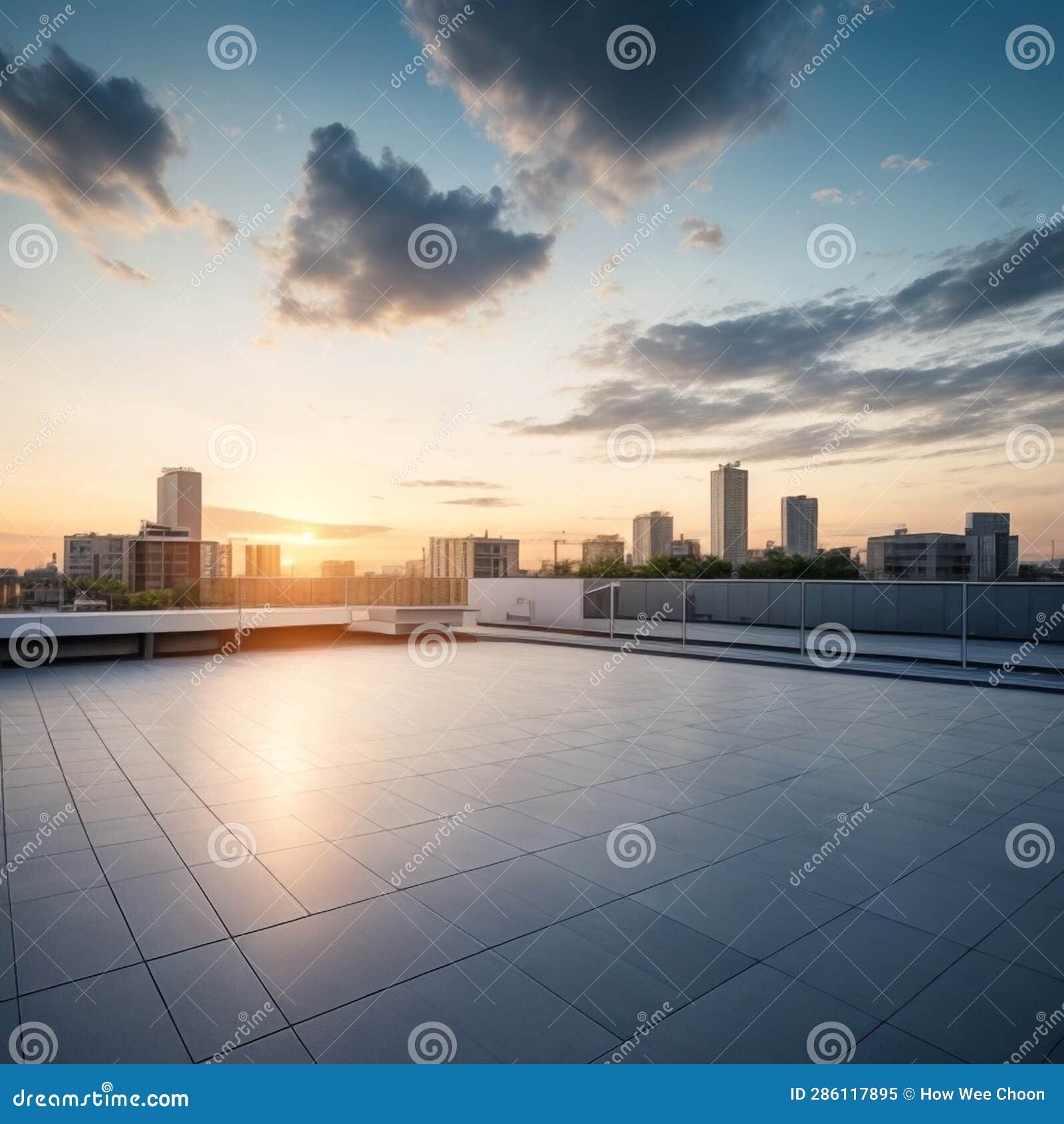 Sunset View at a Office Building Roof Top Stock Illustration ...