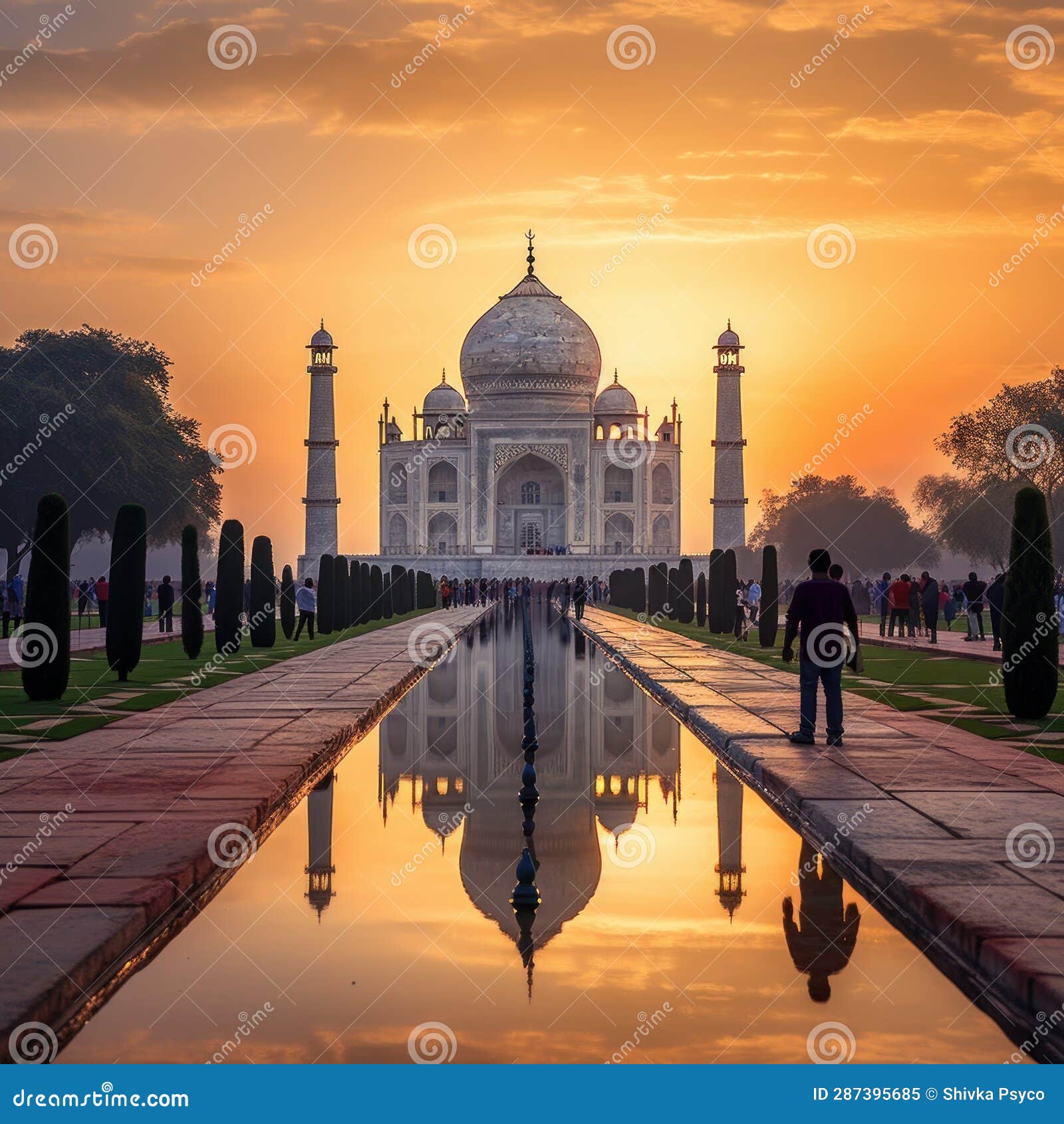 Sunset View of Outside View the Taj Mahal Generative AI Stock ...