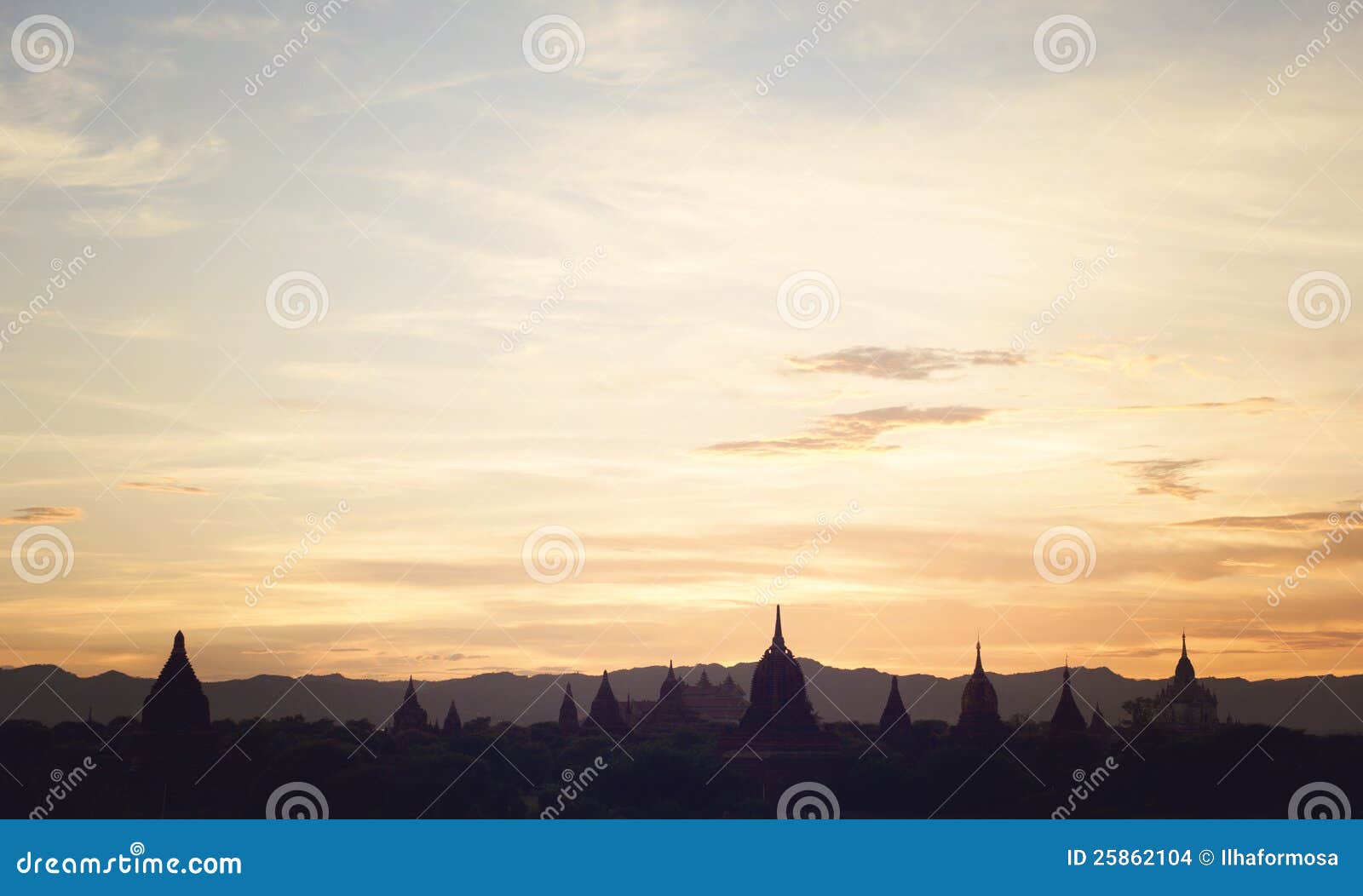 Sunset view over Bagan stock photo. Image of archeology - 25862104