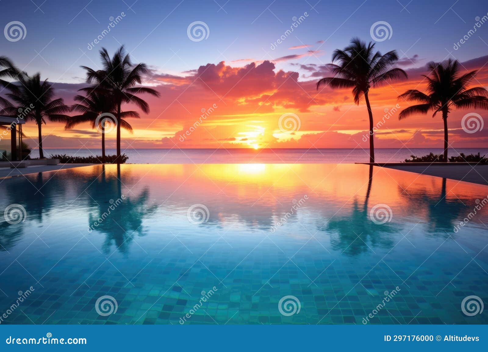 Sunset View Over a Beachfront Infinity Pool Stock Photo - Image of ...