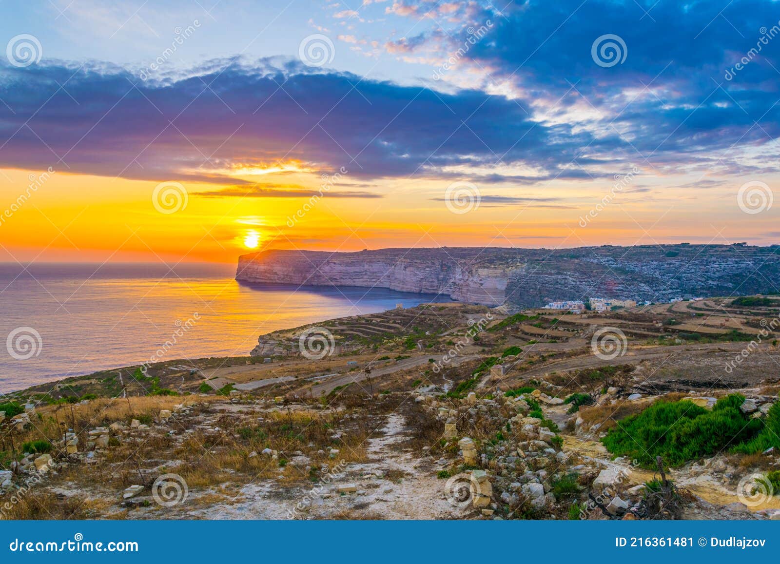 Sunset View Over Sanap Cliffs on Gozo, Malta Stock Image - Image of ...