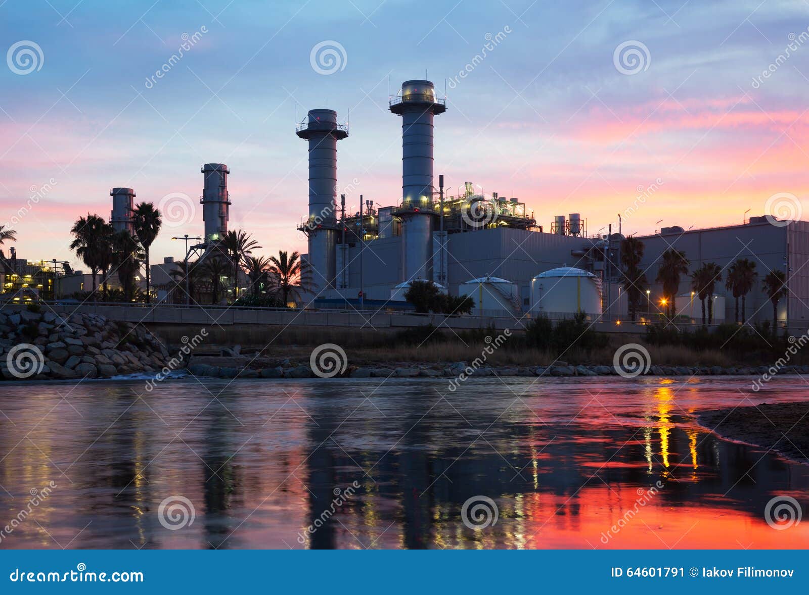 Sunset view of power plant stock image. Image of energy - 64601791