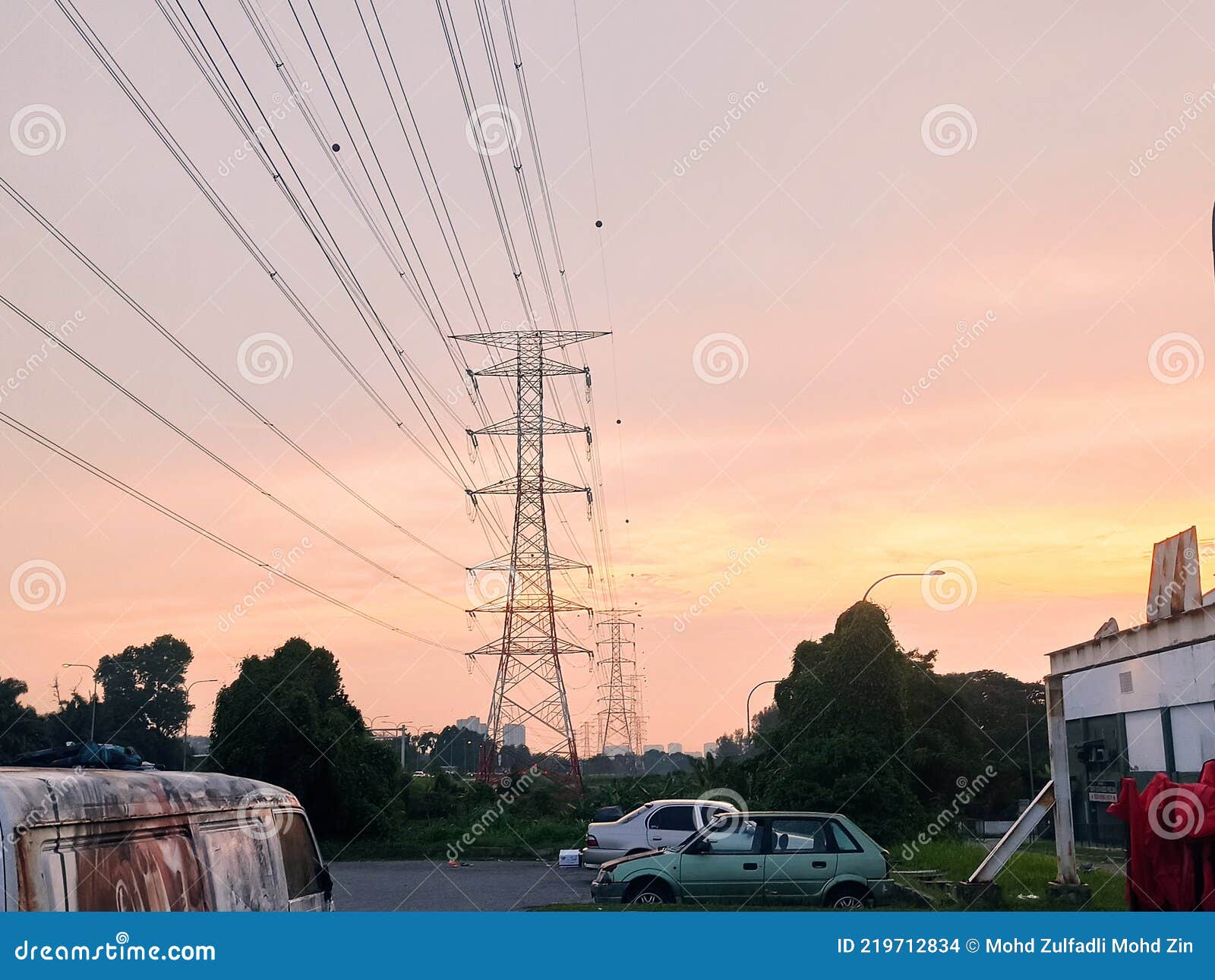 Sunset View at Electrical Substation Stock Photo - Image of lanscape ...
