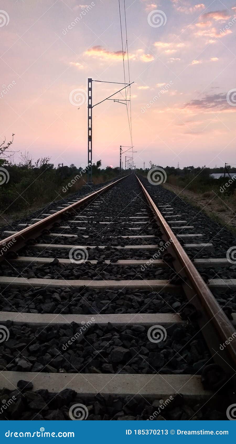 Sunset View at Railway Track Stock Image - Image of nature, view: 185370213