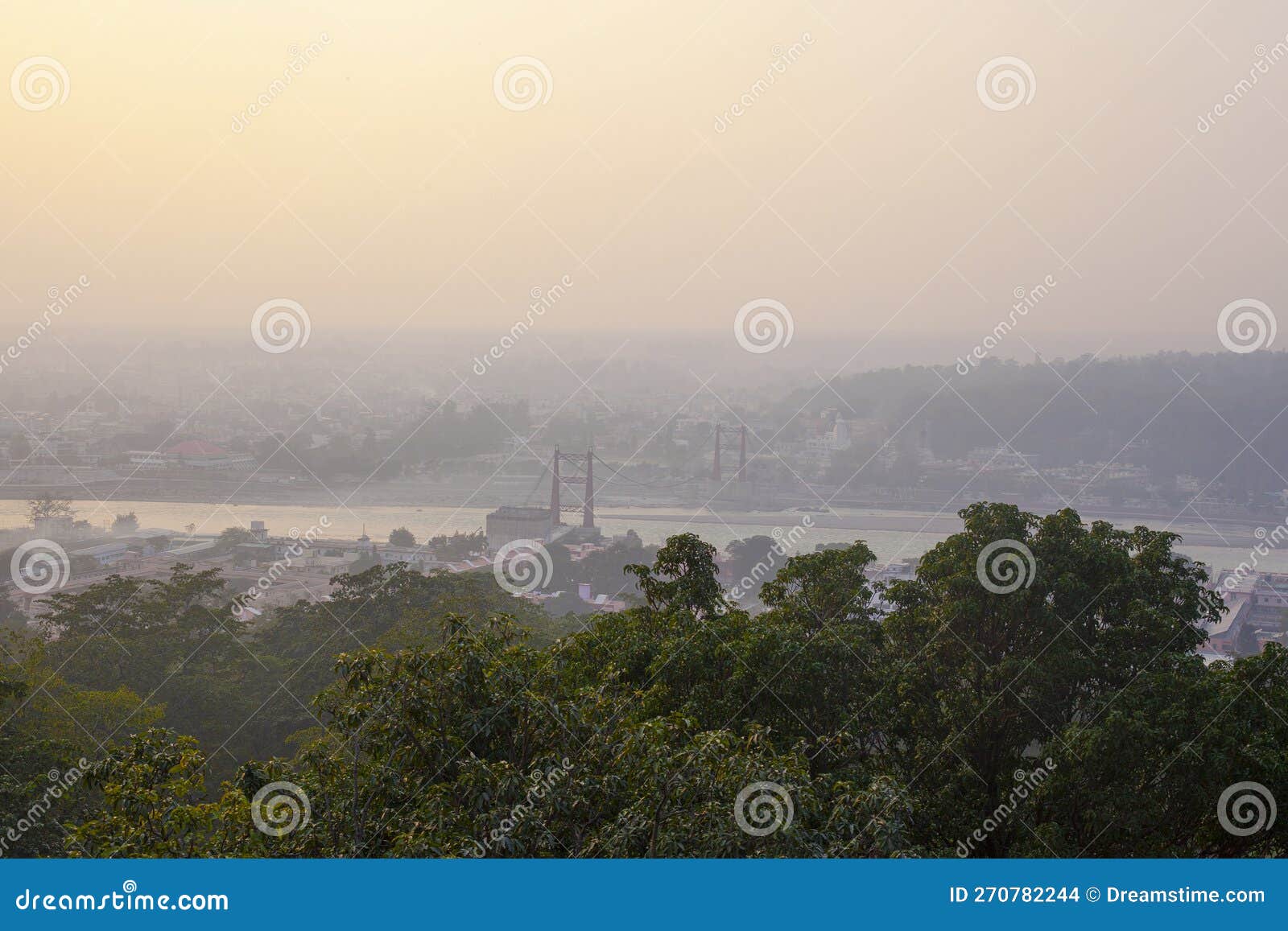 Sunset View of Rishikesh, with Ram Jhula Bridge Stock Photo - Image of ...