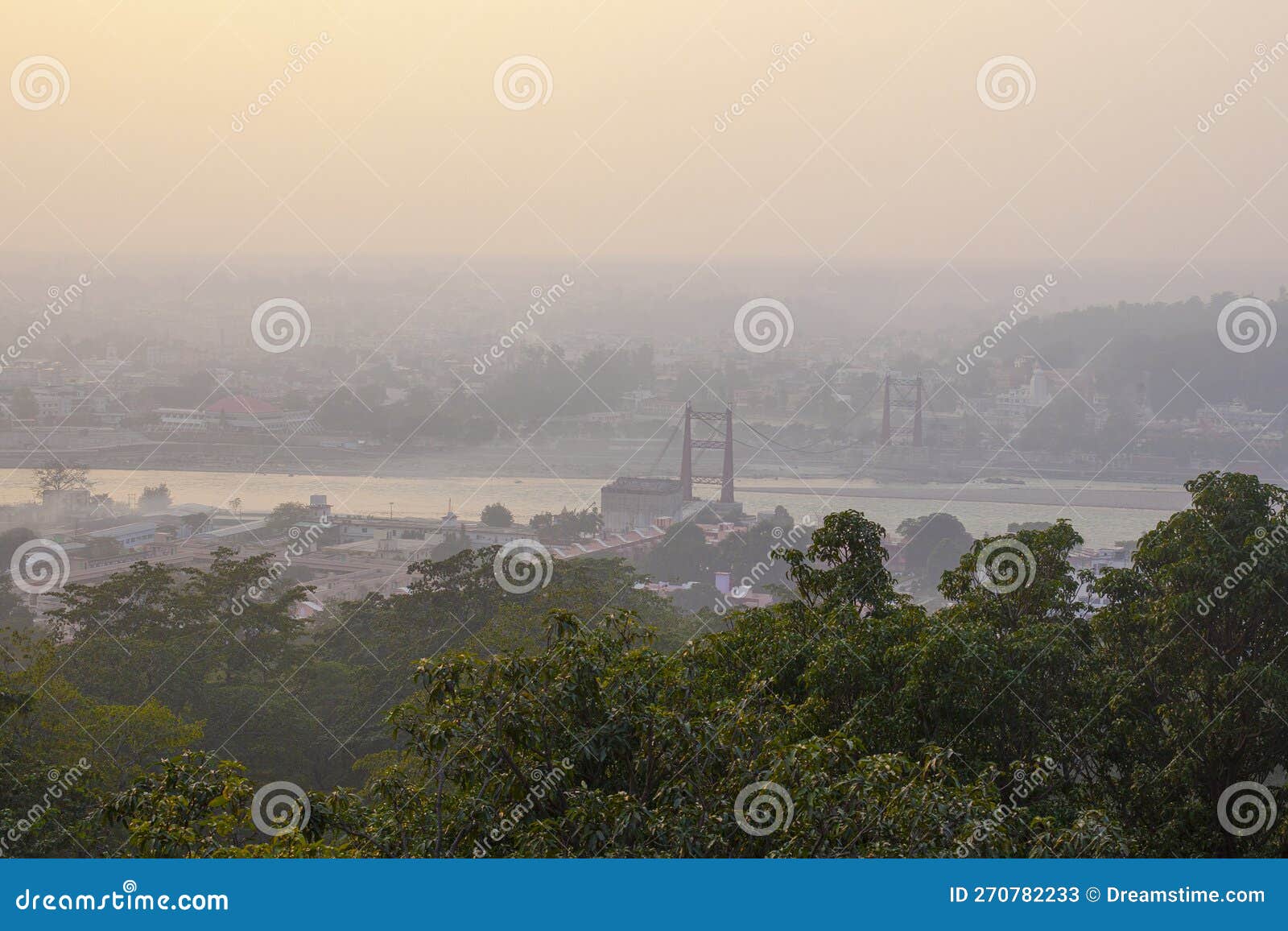 Sunset View of Rishikesh, with Ram Jhula Bridge Stock Image - Image of ...
