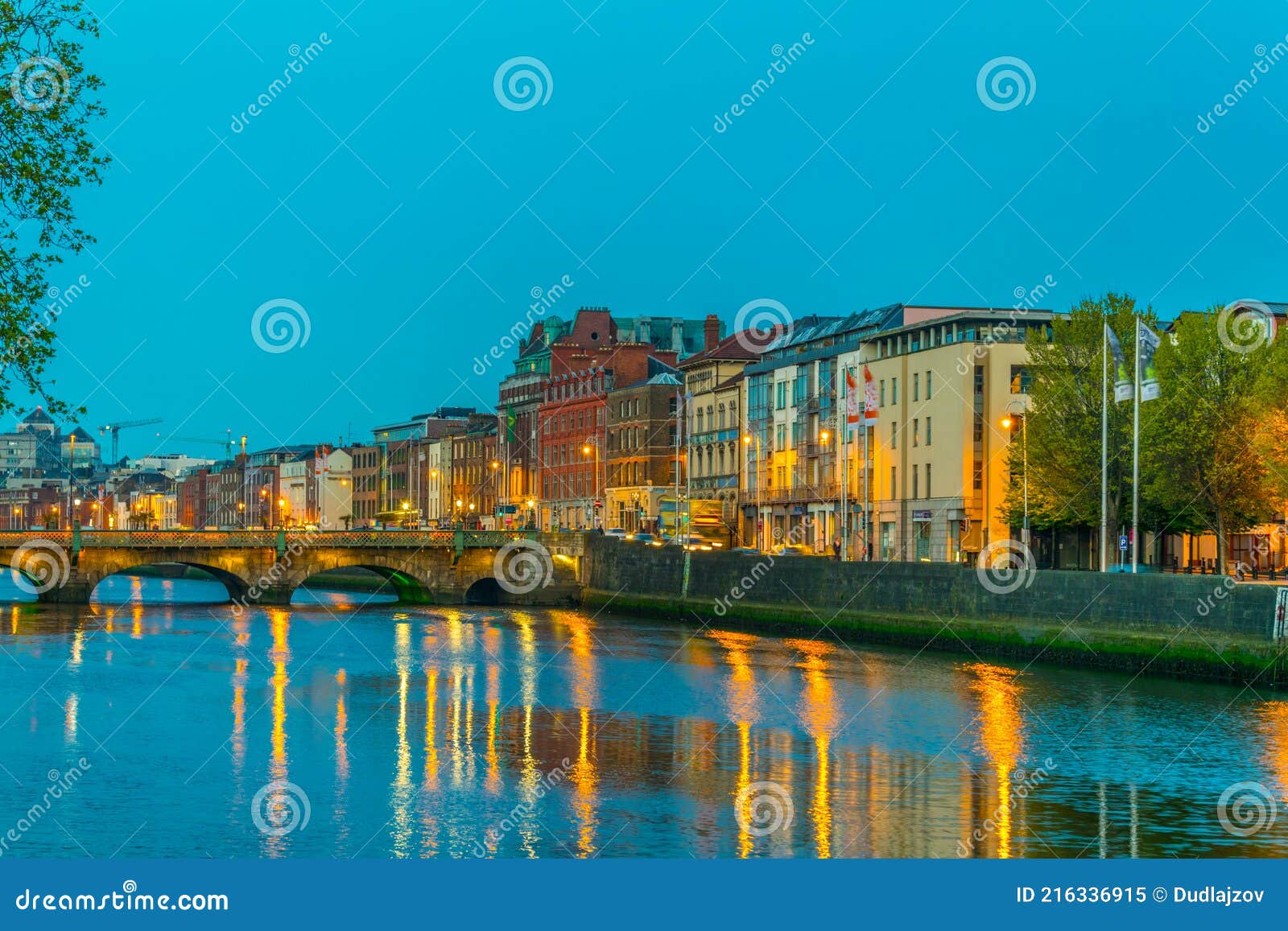 Sunset View of the Riverside of Liffey in Dublin, Ireland Editorial ...