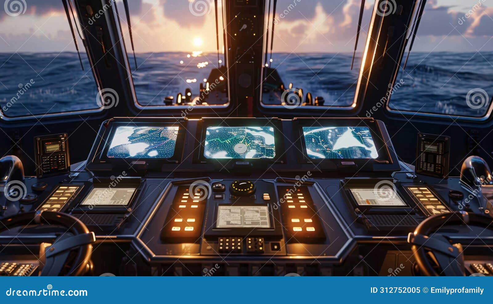 Sunset View from Ships Cockpit Stock Image - Image of vessel, control ...