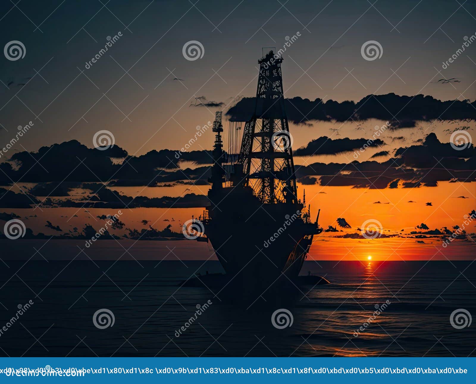 Sunset View with Silhouette of an Oil Rig. Ai Generative Stock ...