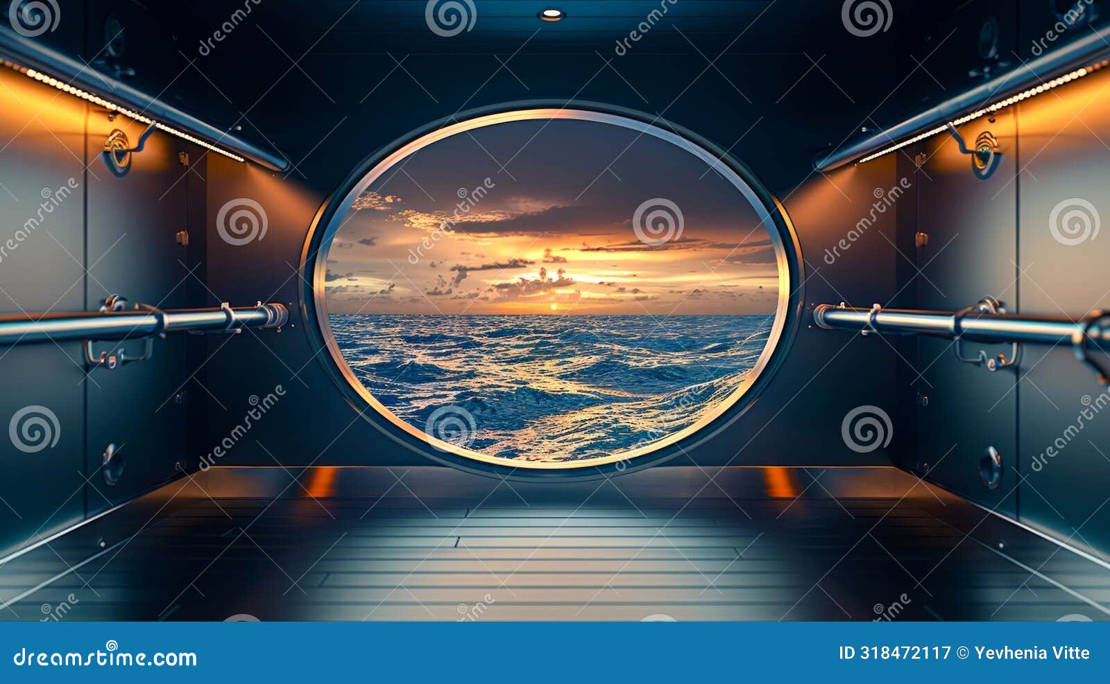 Sunset View through Submarine Window. Generative Ai Stock Illustration ...