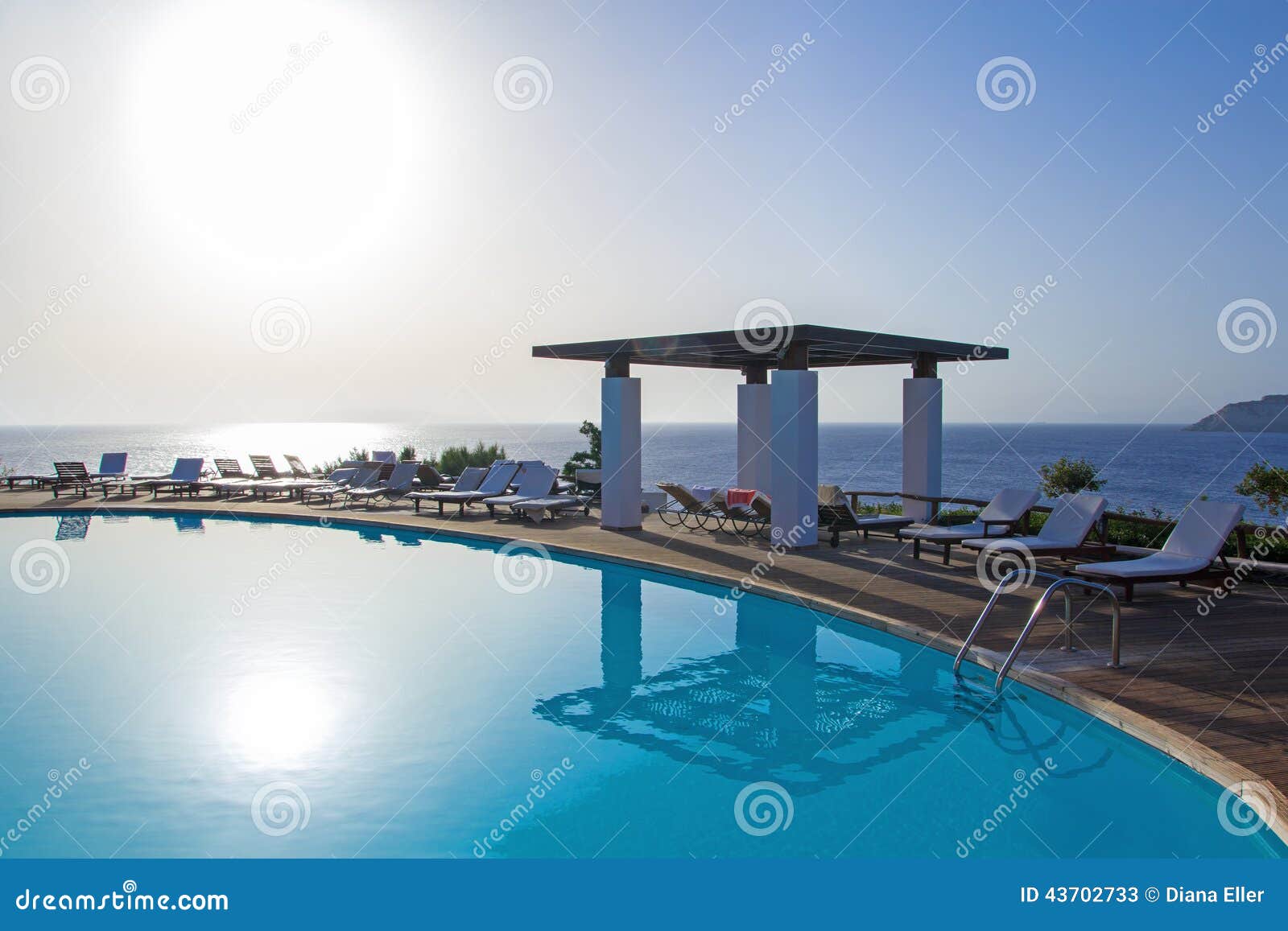 Sunset View of Swimming Pool with Sea View Stock Image - Image of ...