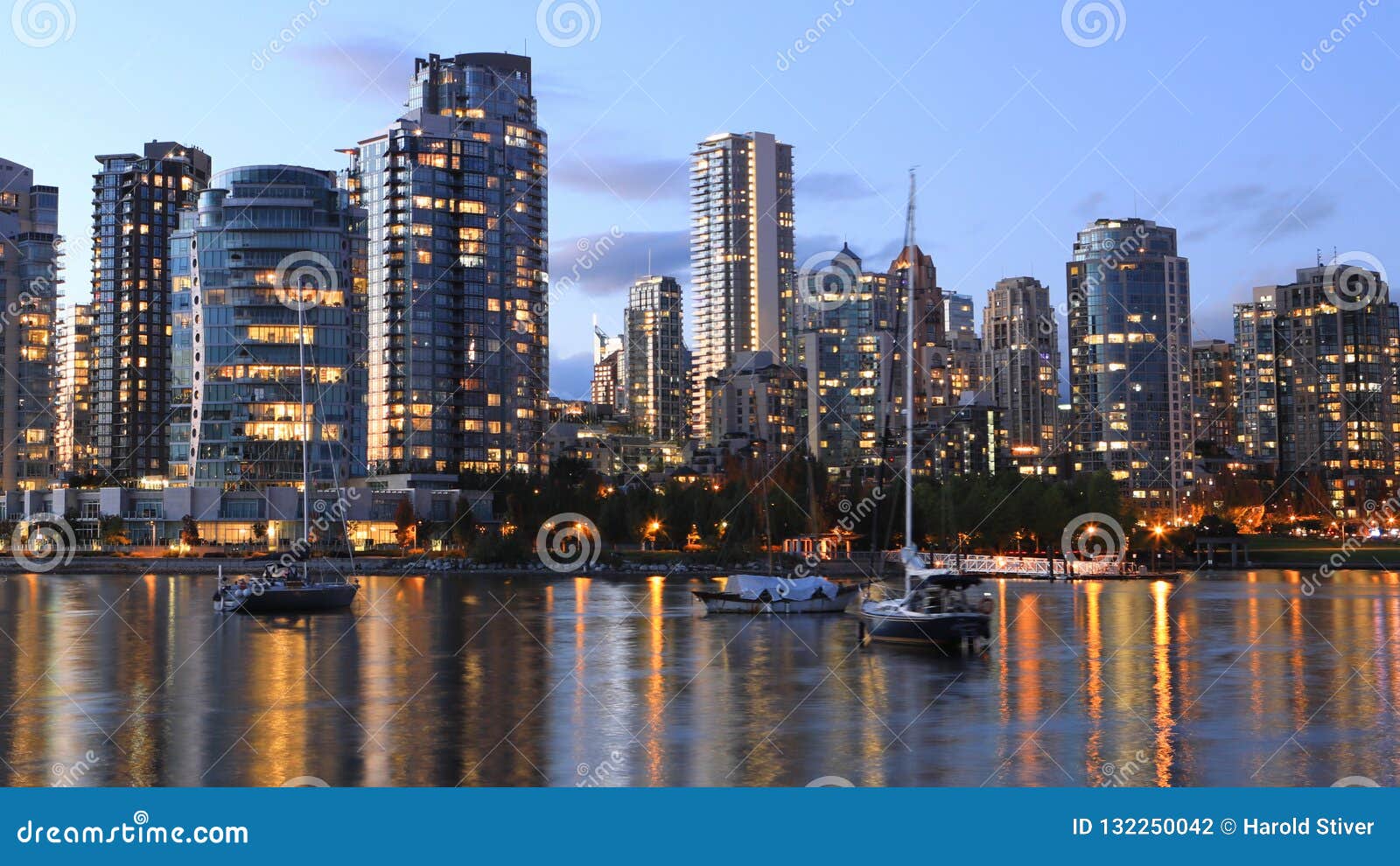 Sunset View of Vancouver, Canada Across Bay Stock Photo - Image of ...