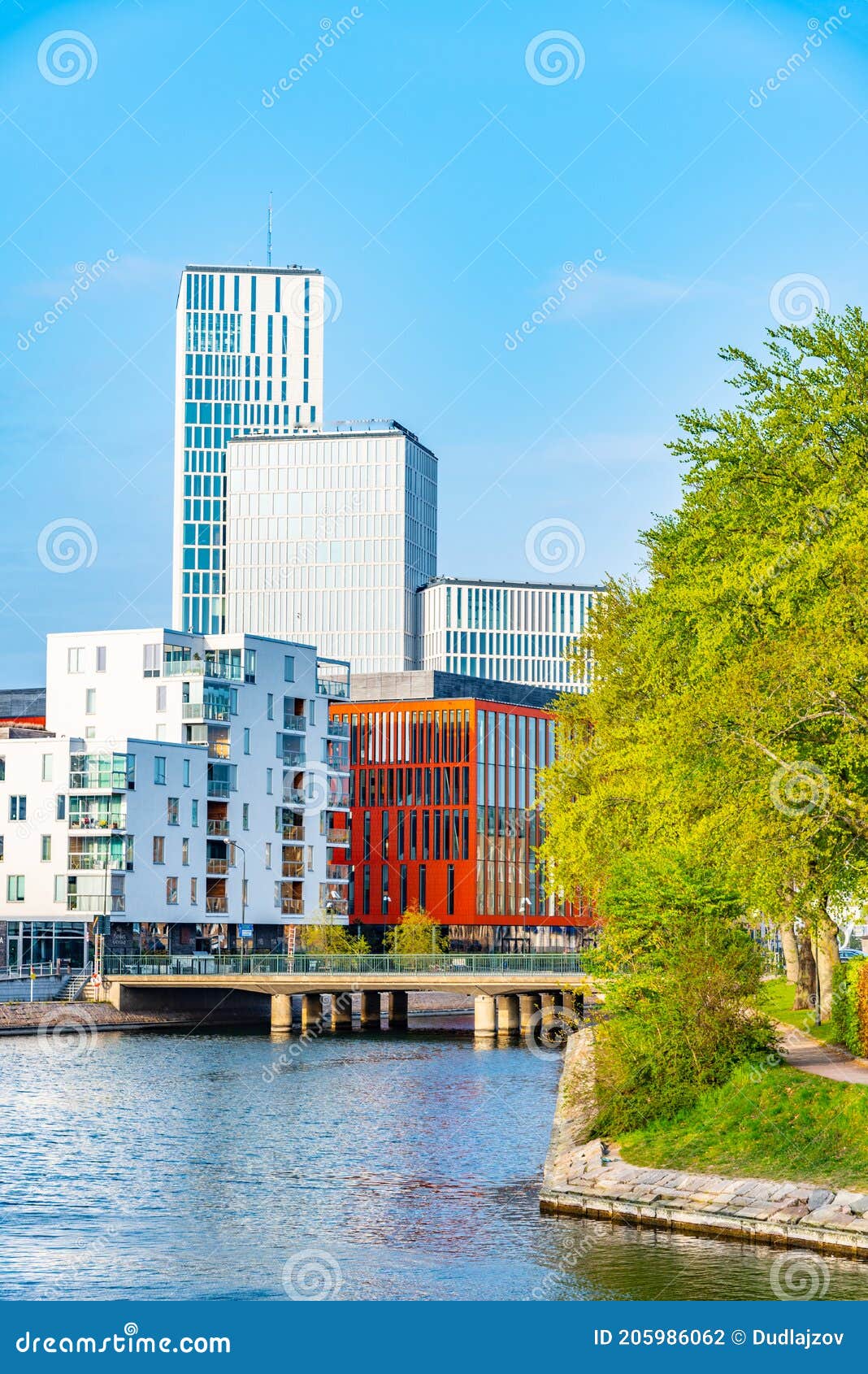 Sunset View of Waterfront in the Port of Malmo, Sweden Stock Photo ...