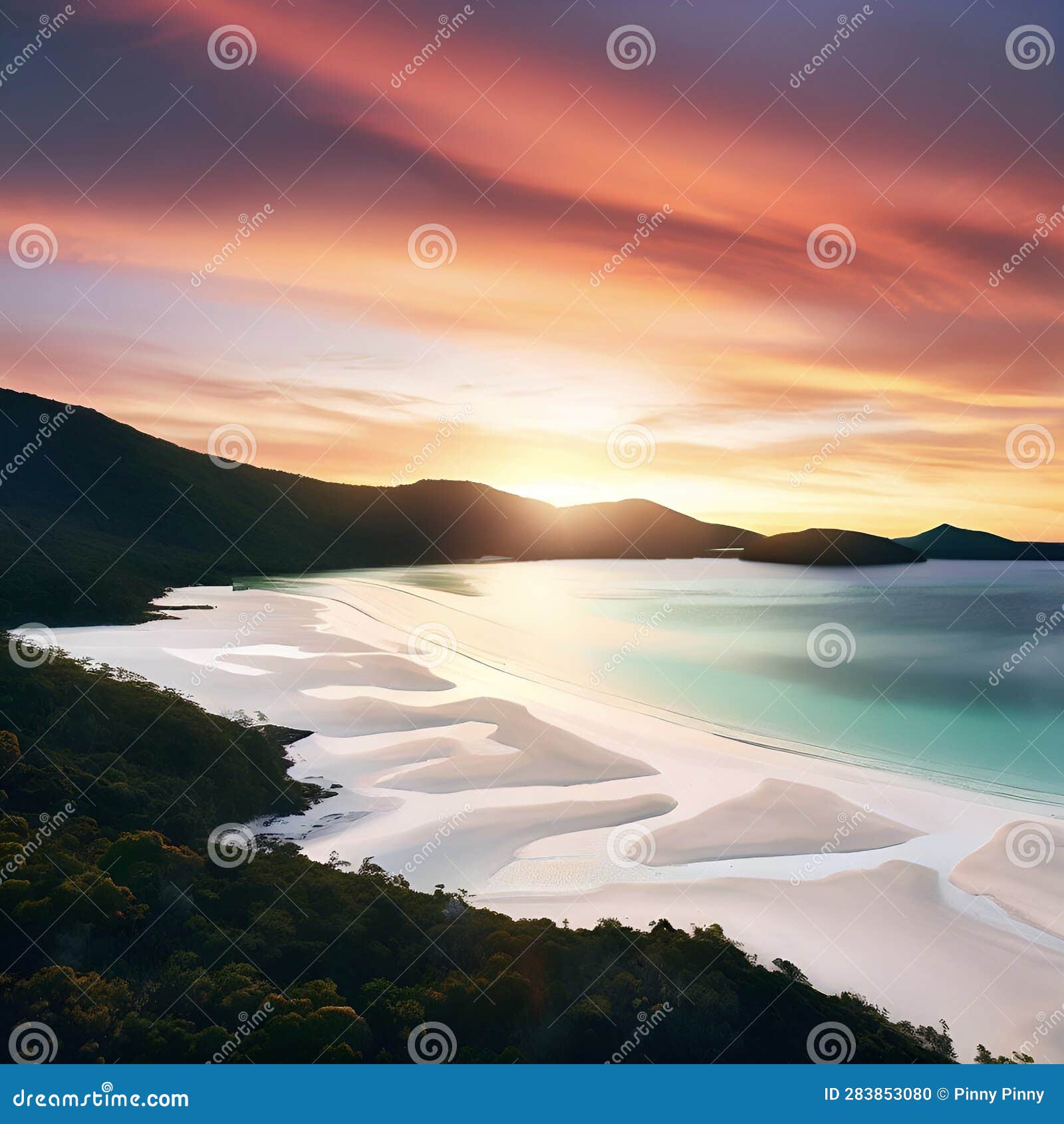 Sunset View of Whitehaven Beach, Australia, Landscape Stock ...