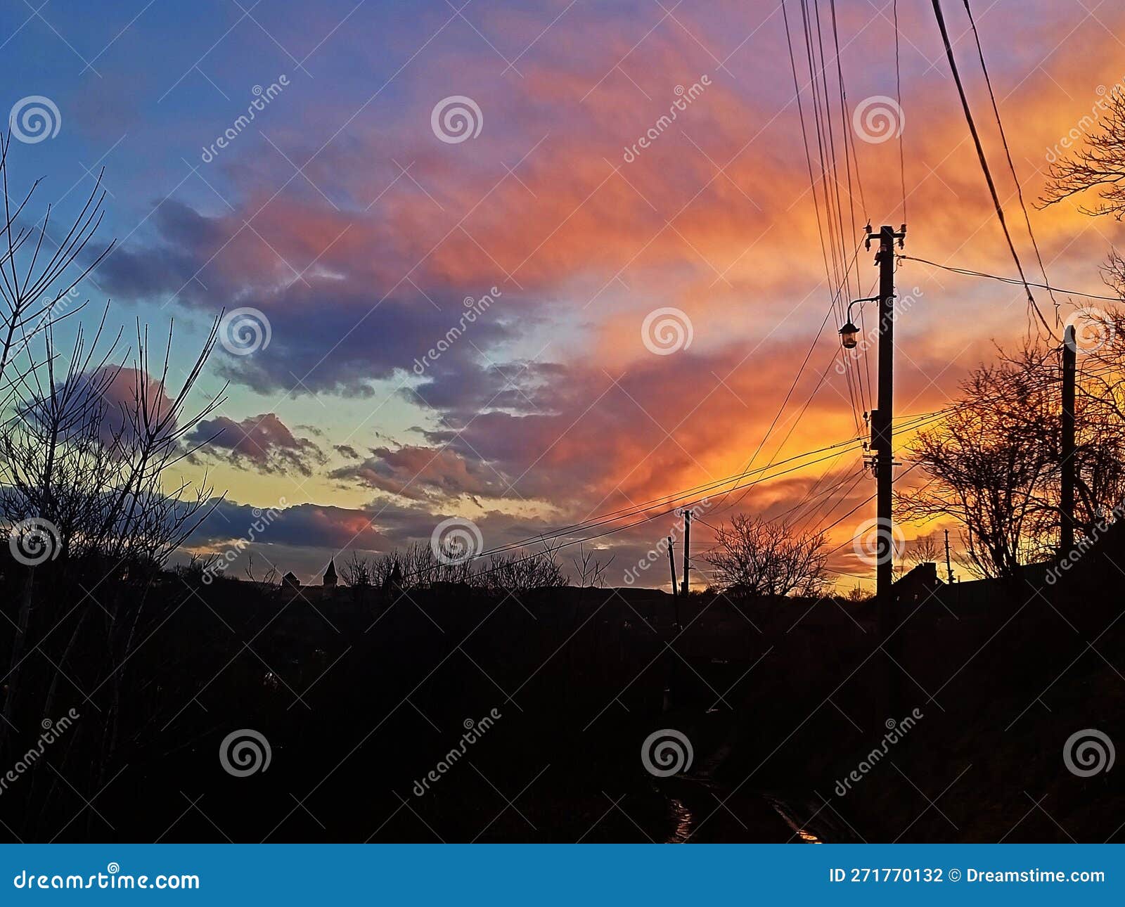 Sunset. Village . Ukrainie stock photo. Image of tower - 271770132
