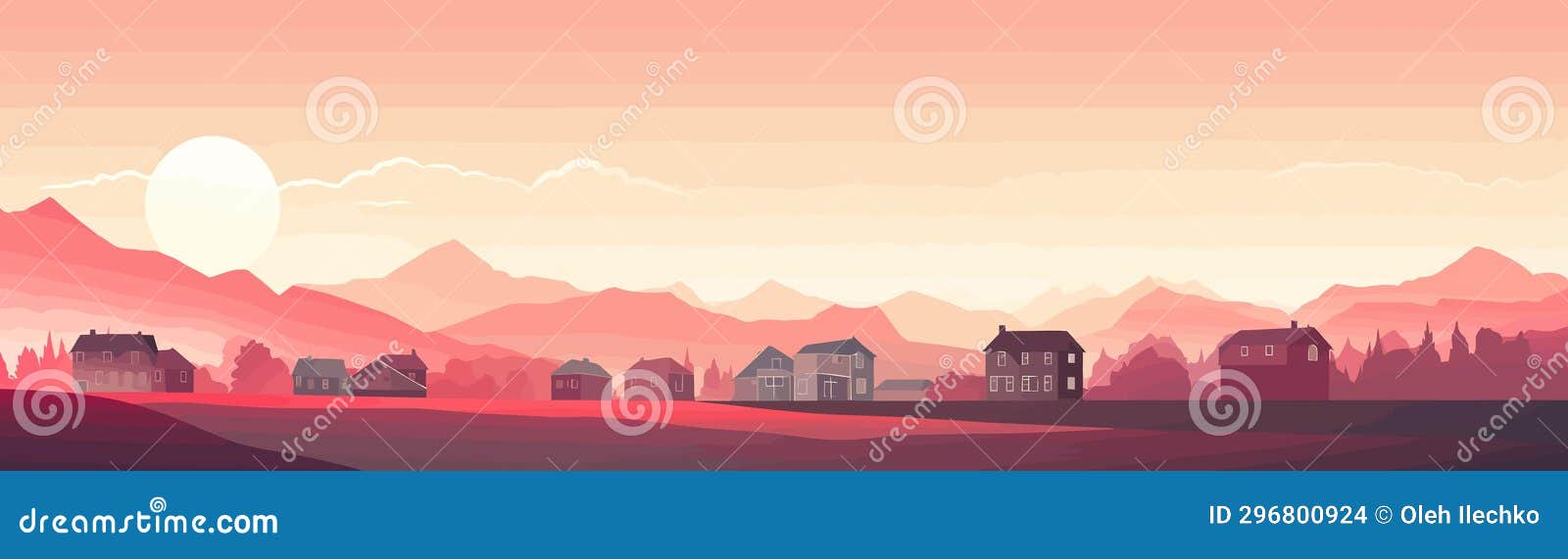 Sunset Village Vector Flat Minimalistic Isolated Illustration Stock ...