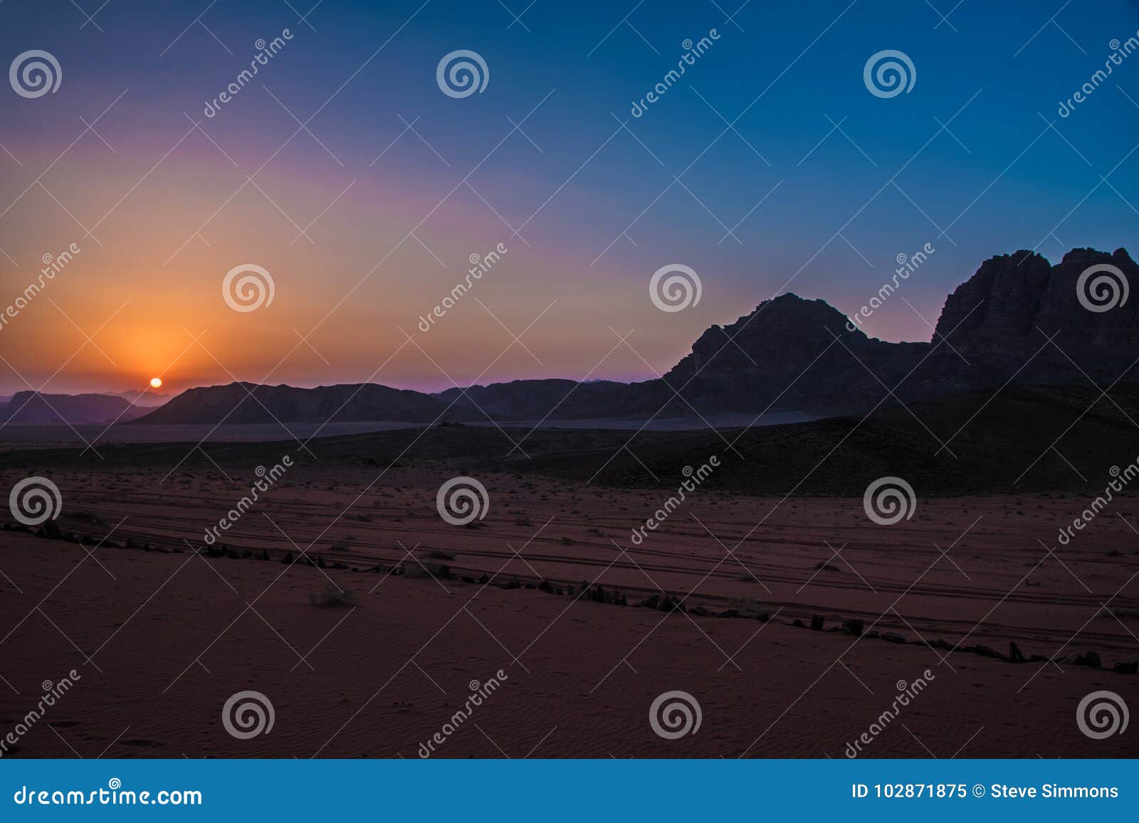 Sunset Wadi Rum Jordan stock image. Image of scenic - 102871875