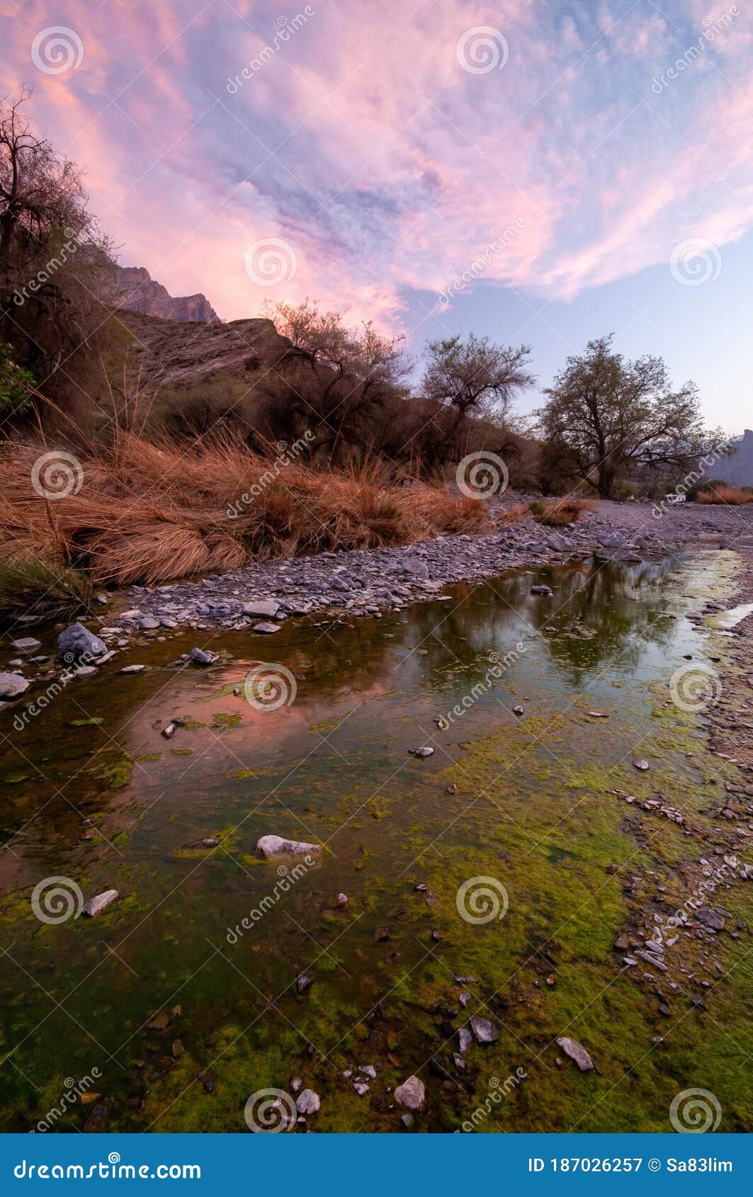 Sunset in a Wadi Rustaq Mountains, Oman Stock Image - Image of desert ...