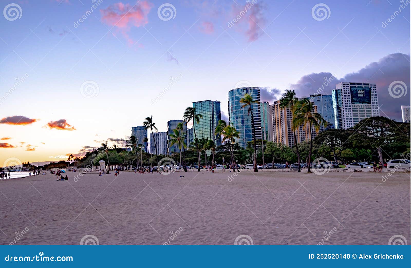 Sunset at Waikiki Beach on Oahu Hawaii Stock Photo - Image of resorts ...