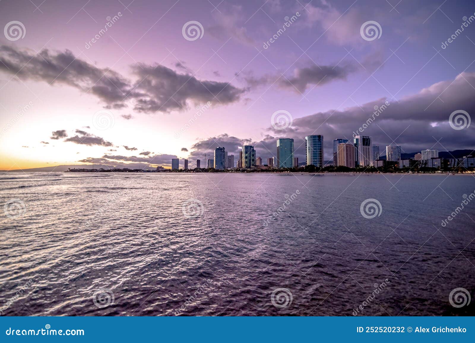 Sunset at Waikiki Beach on Oahu Hawaii Stock Photo - Image of cloudy ...