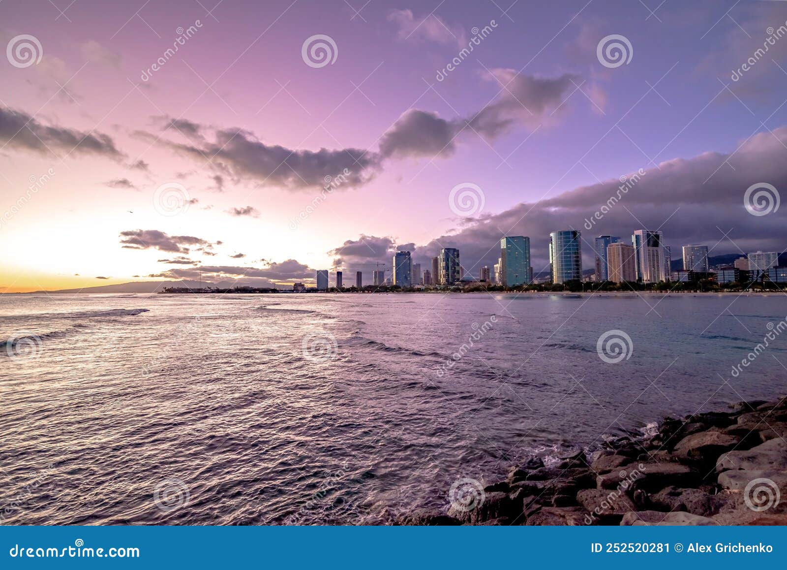 Sunset at Waikiki Beach on Oahu Hawaii Stock Image - Image of bentley ...