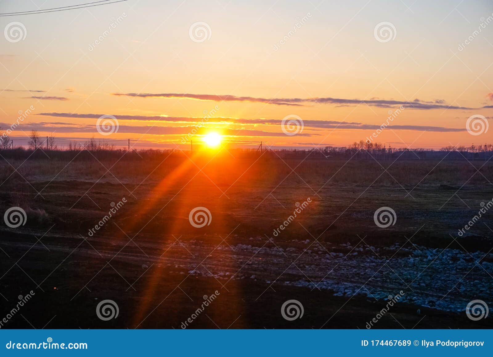 Sunset on a Warm Evening in the Field, Summer Landscape Stock Image ...