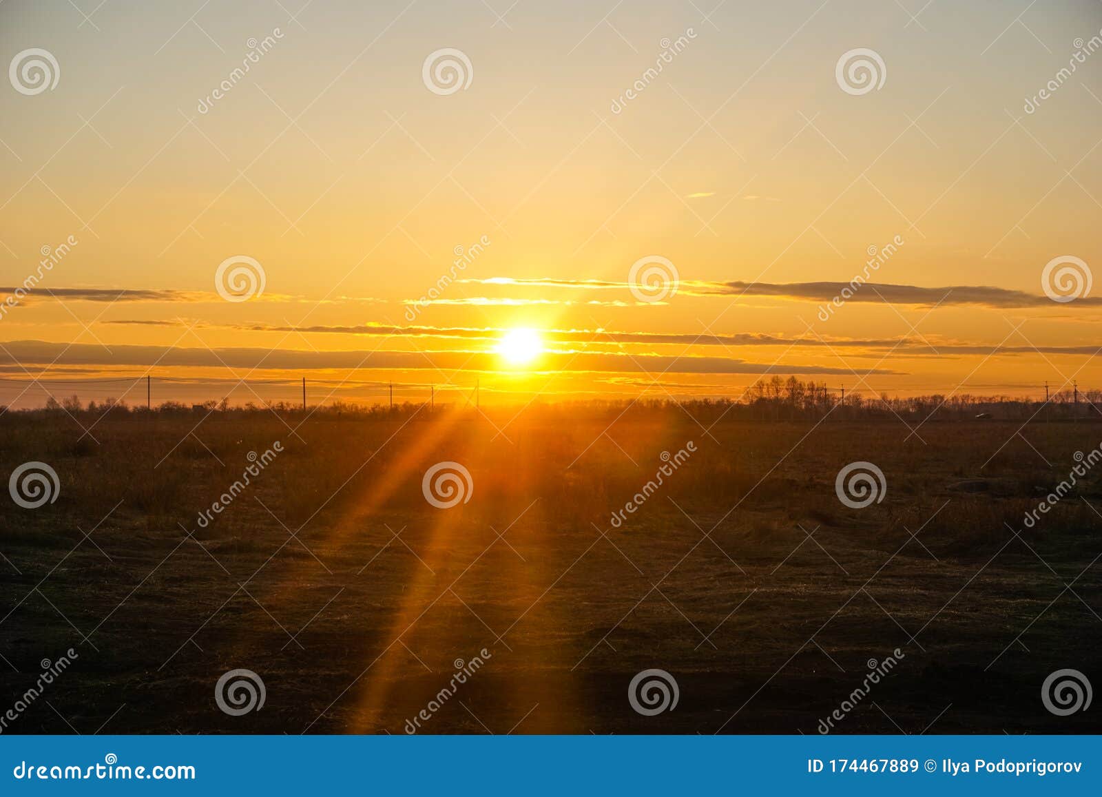 Sunset on a Warm Evening in the Field, Summer Landscape Stock Image ...