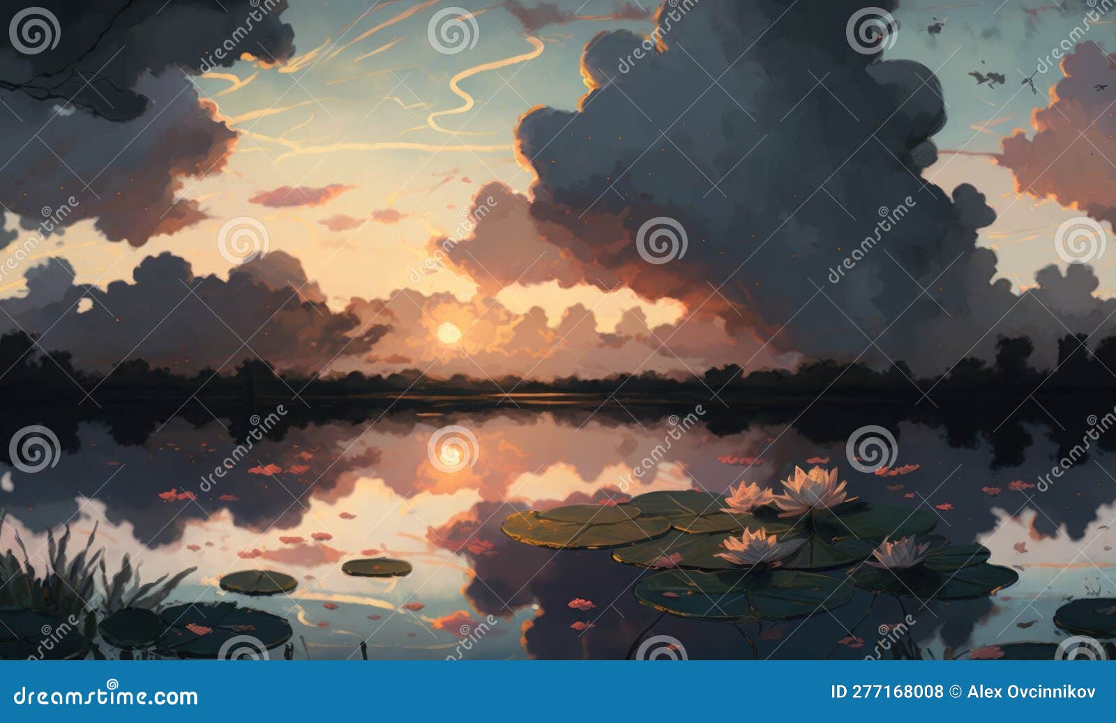 Sunset Water Lilies in a Pond. Perfect for Wallpapers Stock ...