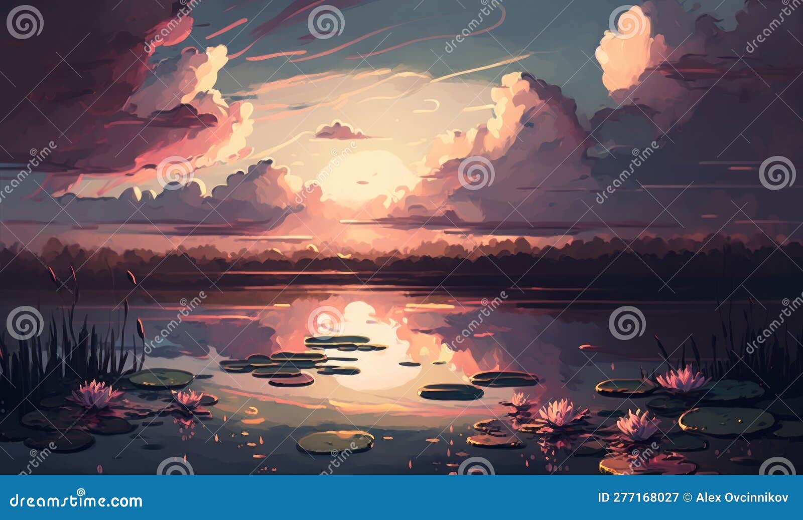 Sunset Water Lilies in a Pond. Perfect for Wallpapers Stock ...