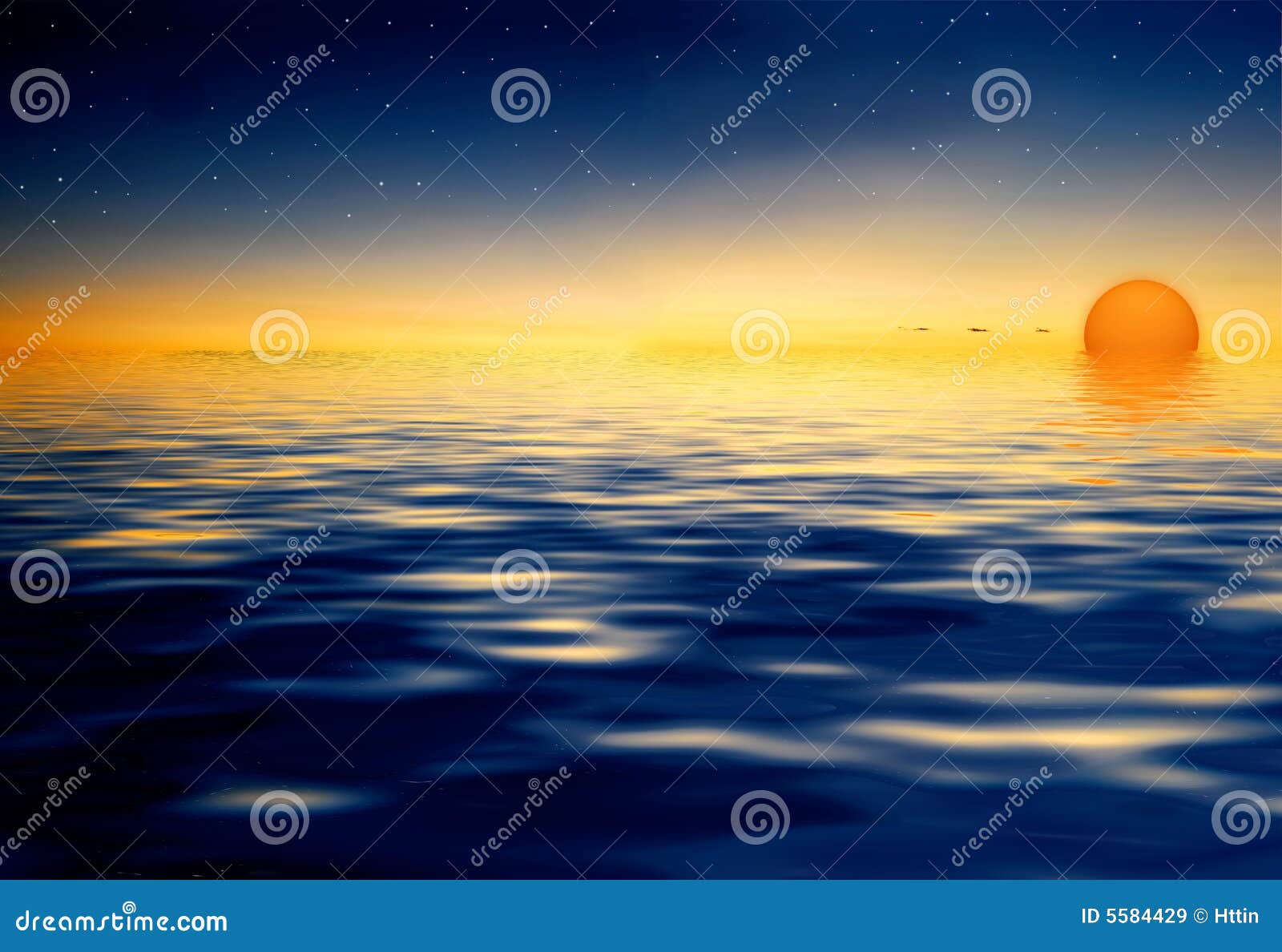 Sunset on water reflection stock illustration. Illustration of galaxy ...