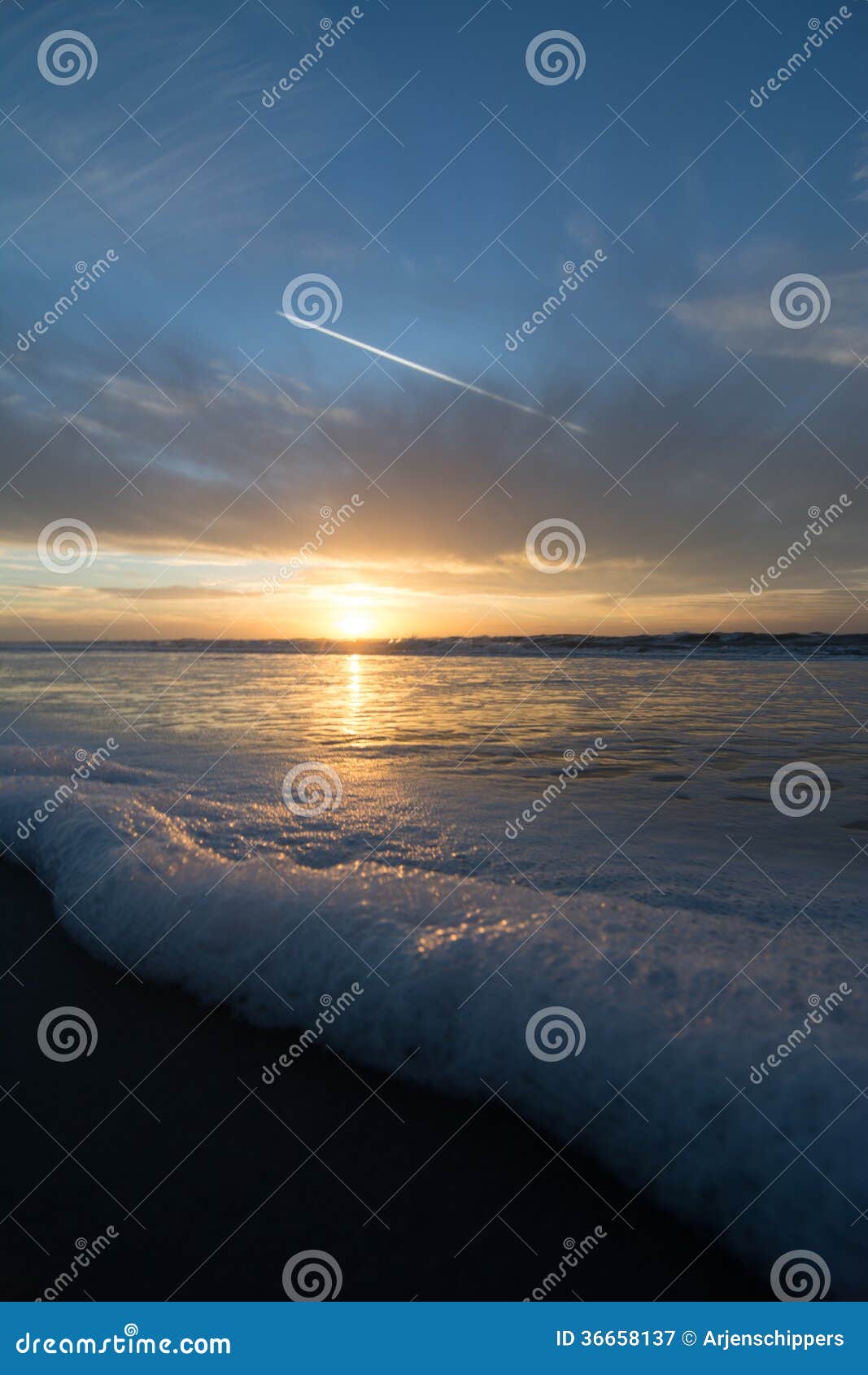 Sunset and Water Reflection on Beach Stock Image - Image of pattern ...